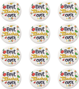 Visibee Best Teacher Ever Pin Badges Set of 12 – 58mm Round Button ...
