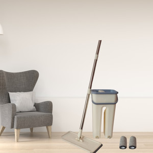 KITCHENQUIP Hands Free Magic Flat Spin Scratch Mop with Bucket Fiber ...