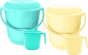 Morvi Plastic Bucket 25 LT With Lid & Dyna 950ml, 2 Pc, 25 Ltr, Yellow ...