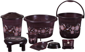 Ziasi Bathroom Set of 8, Balti 16L,Tub 18L, Dustbin 11L, 1pc Mug Bucket ...
