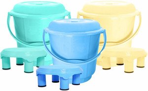 Morvi Plastic Prime Bucket 25 LT With Lid & Patra, 3 Pc, 25 Ltr, Yellow ...