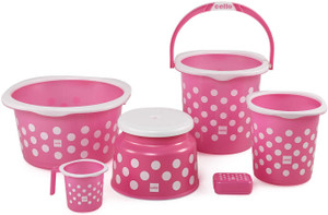 cello Cello Fusion 6 Piece Plastic Bathroom Set of 6, Orange 16 L ...