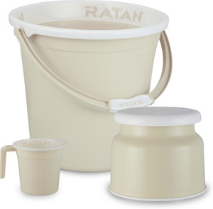RATAN Plastic Bathroom Set of 3 Combo 18L Bucket x 1, Stool x 1, 1L Mug ...