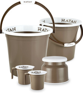 RATAN Plastic Bath Set of 5 Combo 20L Bucket x 1, 25L Bucket x 1, Stool ...