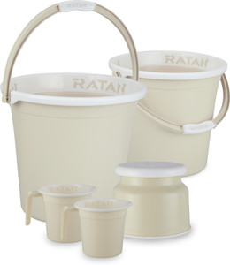 RATAN Plastic Bath Set of 5 Combo 20L Bucket x 1, 25L Bucket x 1, Stool ...