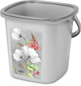 MILTON Swish Square Plastic Bucket With Handle, 25 Litres, Grey 25 L ...