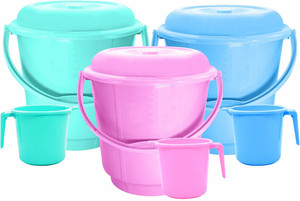 Morvi Plastic Bucket 25 LT With Lid & Dyna 950ml, 3 Pc, 25 Ltr,Green ...