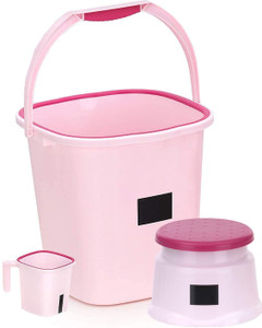 AK HUB New Standard Plastic Plain Design Bucket (18 L) & Stool & Mug (1 ...