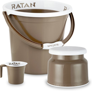RATAN Plastic Bathroom Set of 3 Combo 18L Bucket x 1, Stool x 1, 1L Mug ...