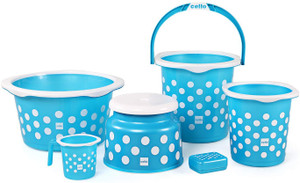 cello Cello Fusion 6 Piece Plastic Bathroom Set of 6, Blue 16 L Plastic ...