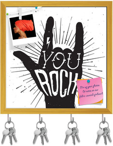 Artzfolio Rock Hand Sign D1 Pinboard with Key Holder Hooks Golden Frame ...