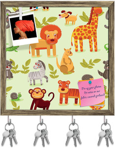 Artzfolio Cartoon Animals Pinboard with Key Holder Hooks Antique Golden ...