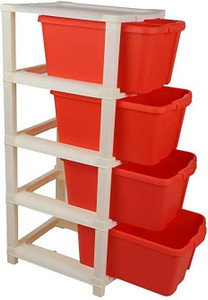 kridha Red Color 4 Layer Storage Drawer Organizer Plastic Free Standing ...