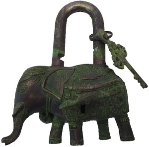 BRASS BLESSING ELEPHANT Type Home GARDEN Padlock - Lock with Key ...