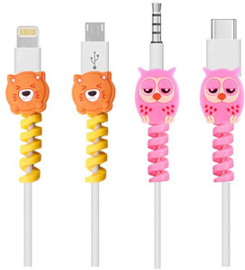 KIPZO Pack of 4 Cartoon Cable Protector Animal face spiral silicon wire ...