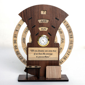 WOODEC Calendar with Clock for Lifetime Life Time Calendar Table ...