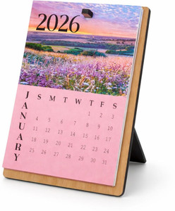 Print Ginnie Premium 2026 Table Calendar with Wooden Stand With Paper ...