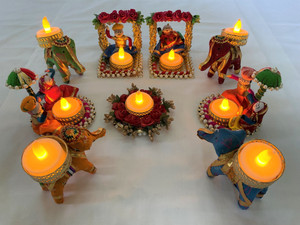 JUSTKRAFTS Puppet Jhula Rangoli Diya Set (Pack of 9 Pcs) / Candle ...
