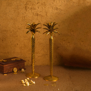 RAD LIVING Pure Brass Palm Tree Candle Stand | With A Free Set of 4 ...