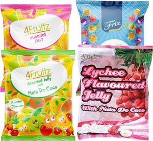 FRIX Lychee, Nata De Coco, Pudding & Assorted Jellies F-06 (Pack of 4 ...