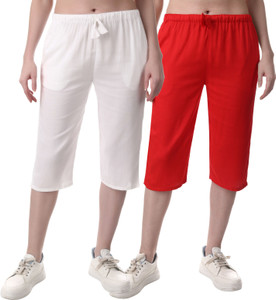 Pixie Women Rayon Capri / Cullotes Pack of 2 Women White, Red Capri ...
