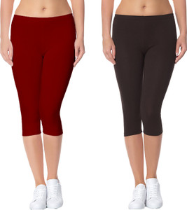SAGEVI Women Maroon, Black Capri - Buy SAGEVI Women Maroon, Black Capri ...