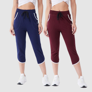 Modeve Women Maroon, Dark Blue Capri - Buy Modeve Women Maroon, Dark ...
