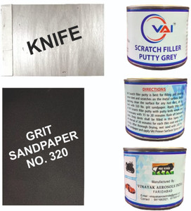 VAI Scratch filler putty Grey-200 gms,1 putty knife and 320 Grit ...