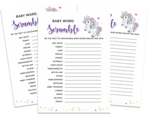 Inkdotpot 50 Pcs Word Scramble Fun Baby Shower Games Cards Unicorn ...