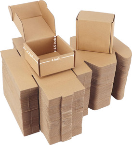 Prockage Self-Locking Box Craft Paper 3Ply Corrugated Packing Box 4X4X1 ...