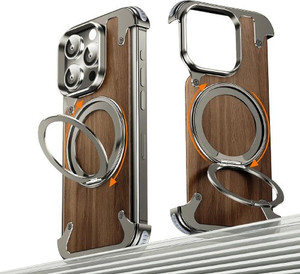 MILLION CASES Back Cover for iPhone 15 Pro Rustic Solid Wood Metal Case ...
