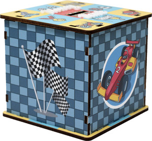 the rosette imprint MDF Piggy Bank Cube for Kids, Children- Racing Cash ...