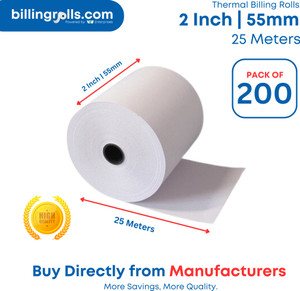BillingRolls.com 200 Nos - 2 Inch 55-58mm 25 Meters 50 GSM - POS Roll ...