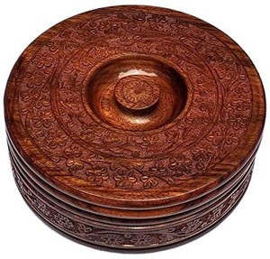 Woodkaari Wooden Chapati Caserole Box | Handmade Wood Roti Box Serve ...