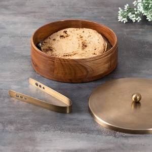 nestroots Classic Acacia Wooden Chapati Box Roti Casserole with Tong ...