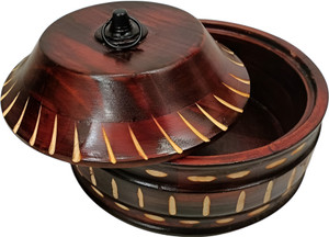 decoroid Handcrafted Wooden Roti Box with Lid – Traditional Round ...