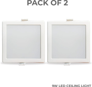 yoroto Square LED 9 Watt Ceiling Light for Living Room/Hall (Pack of 2 ...