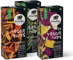 Foodio.fit Veggie Sticks 25g, Mix Veggie chips 28g, & Cut okra 25g ...