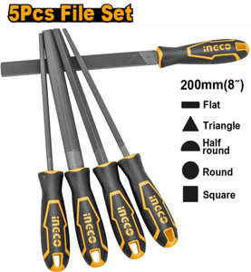 INGCO Steel File Set, 8“/200mm, T12 Steel, 5 Pcs Hand Metal Files ...