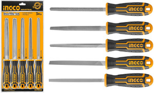 INGCO Steel File Set, 8“/200mm, T12 Steel, 5 Pcs Hand Metal Files ...