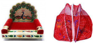 LOTUS RISE Laddu Gopal Mayur singhasan Size with Net bed Wooden Pooja ...