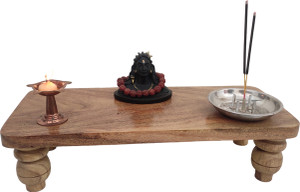TEAKWOODKART Solid Wood Puja Chowki/Stool/Patta, Puja Patra Stool, (16 ...