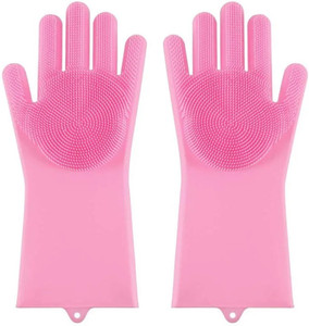 QinPin Reusable Kitchen Silicon Washing Gloves Pair Wet and Dry Glove ...