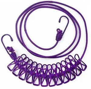 MMTSWorld Cloth Drying Rope with Two Sided Hooks, Elastic 12 Clips for ...