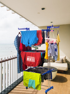 HomeMate Steel, Plastic Floor Cloth Dryer Stand Stainless Steel 3 Tier ...