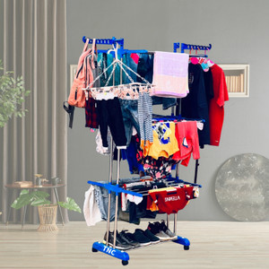 TNC Steel Floor Cloth Dryer Stand Stainless Steel Double Pole 3-Tier ...