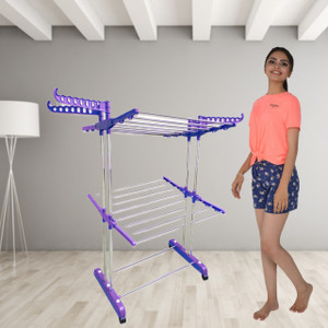 SKP FACTORY Steel Floor Cloth Dryer Stand BLUE 2 TIER DOUBLE POLL CLOTH ...