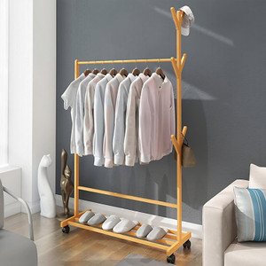 ADA Premium Natural Bamboo Clothe Garment Rail with Hooks Tree Shape ...