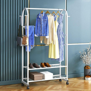 lukzer Metal Garment Rack with 2 Bottom Shelves Heavy Duty Clothes Rail ...