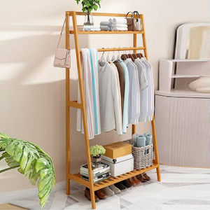 ADA Handicraft Premium Natural Bamboo Clothe Garment Rack with Side ...